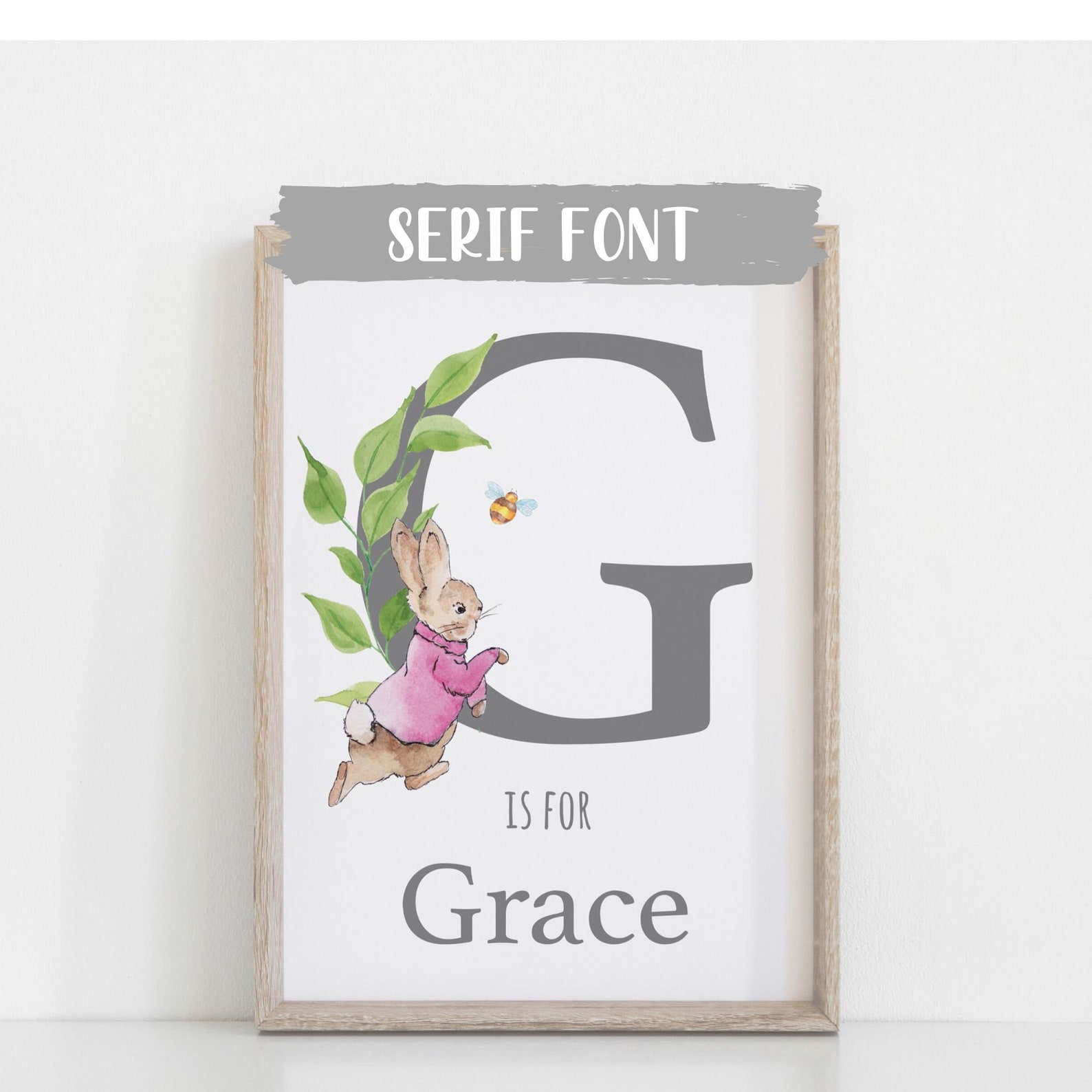 Custom Personalised Name Peter Rabbit Print Set Pink Grey - Etsy