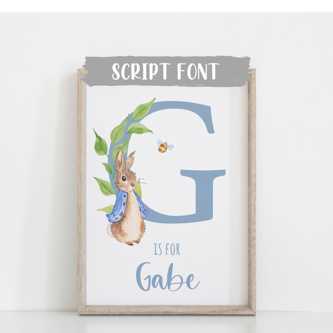 Custom Name Personalised Peter Rabbit Wall Art Nursery Print I Blue ...