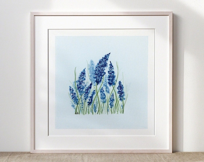 Blue Hyacinth Print, 6x6, 8x8, 10x10, 12x12, Giclee Print, Watercolor ...