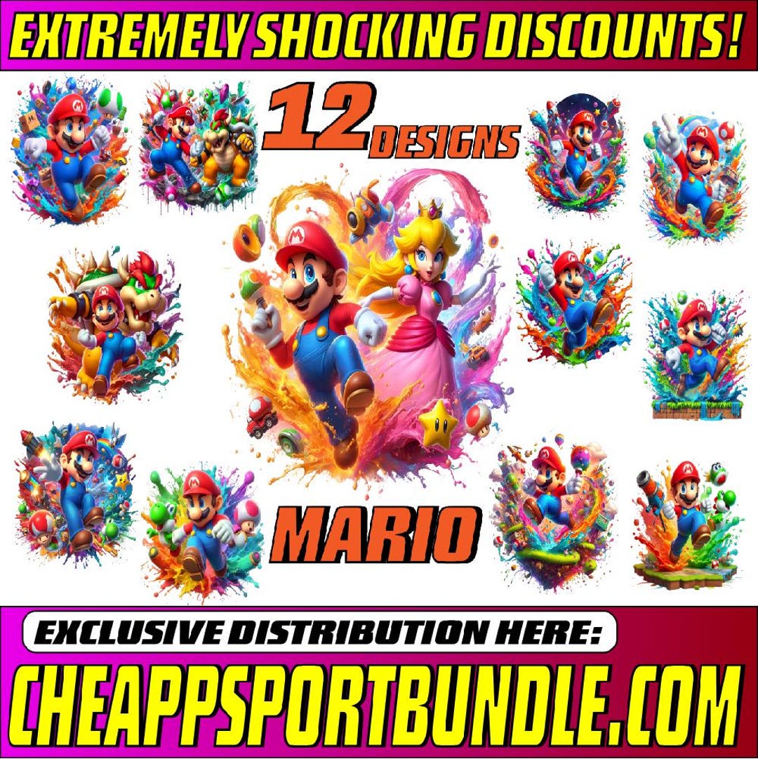 12 PNG Super Mario Splash and Watercolor Digital Design PNG File for ...