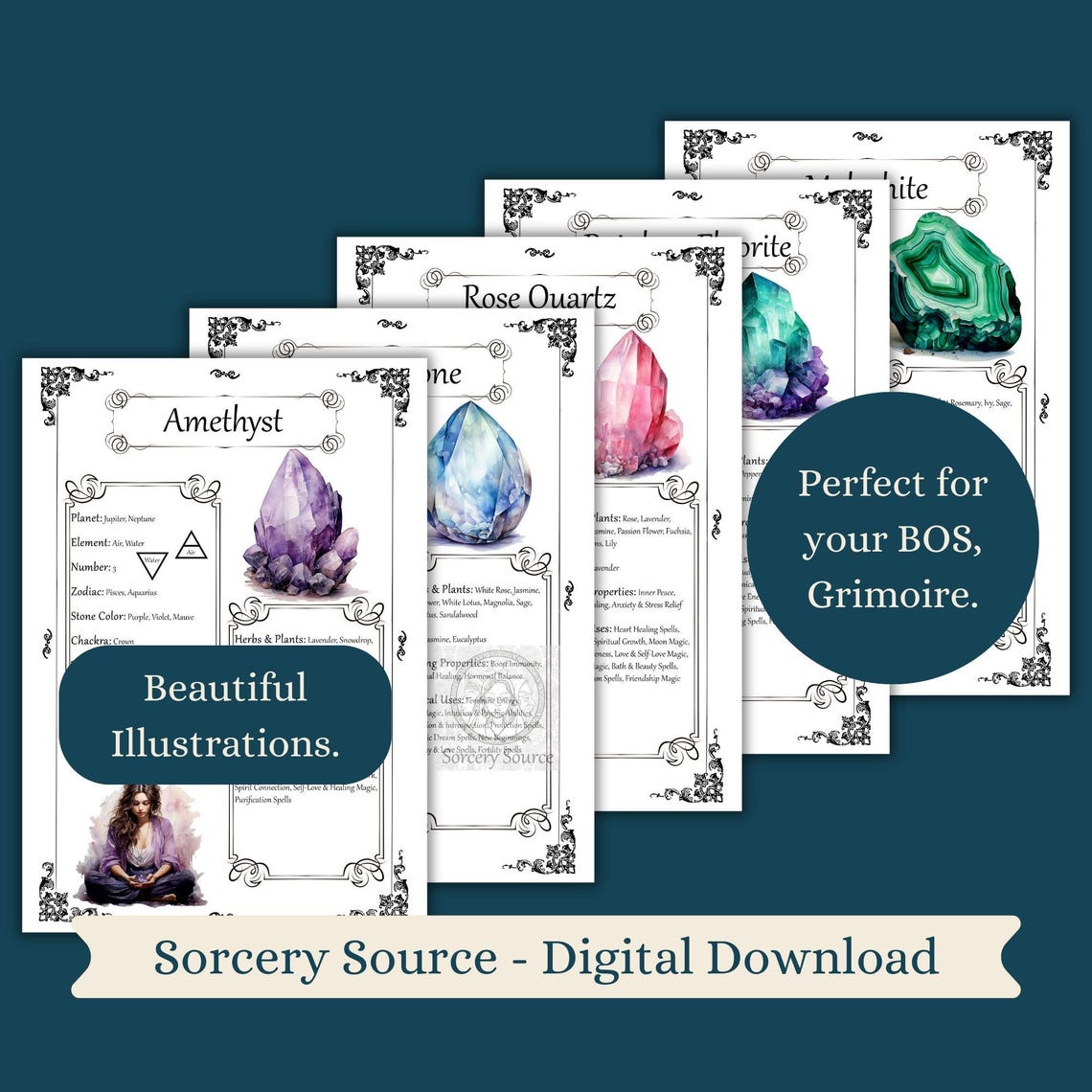Stone & Crystal Correspondences: Book of Shadows Grimoire Pages (PDF ...