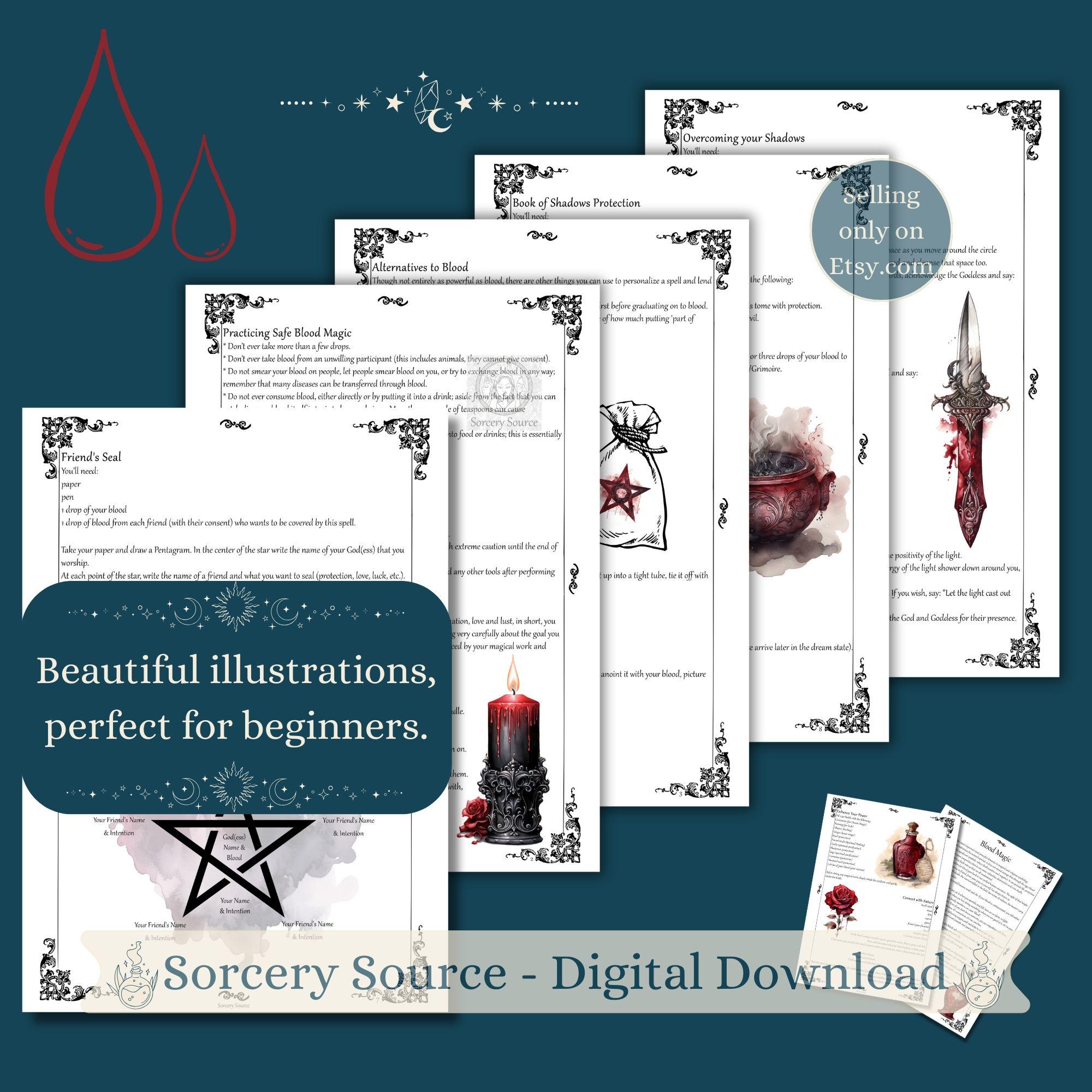 Blood Magic 10 Spells, Book of Shadows Grimoire Pages, Baby Witch ...