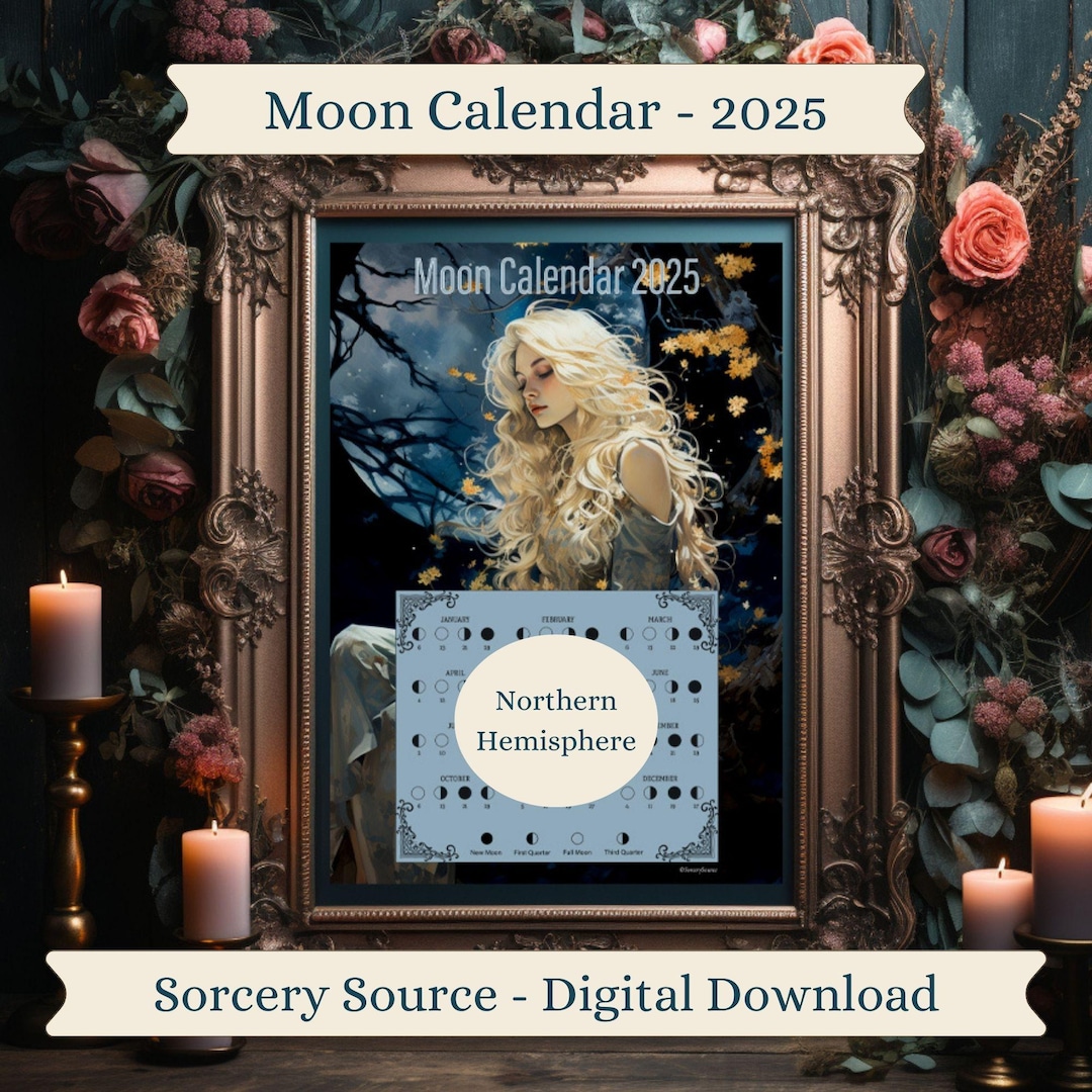 2025 Witch Moon Calendar Northern Hemisphere, Printable Moon Phase ...