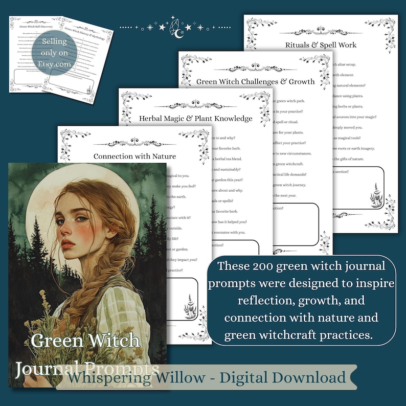 200 Green Witch Journal Prompts: Book of Shadows Grimoire Pages Inserts ...