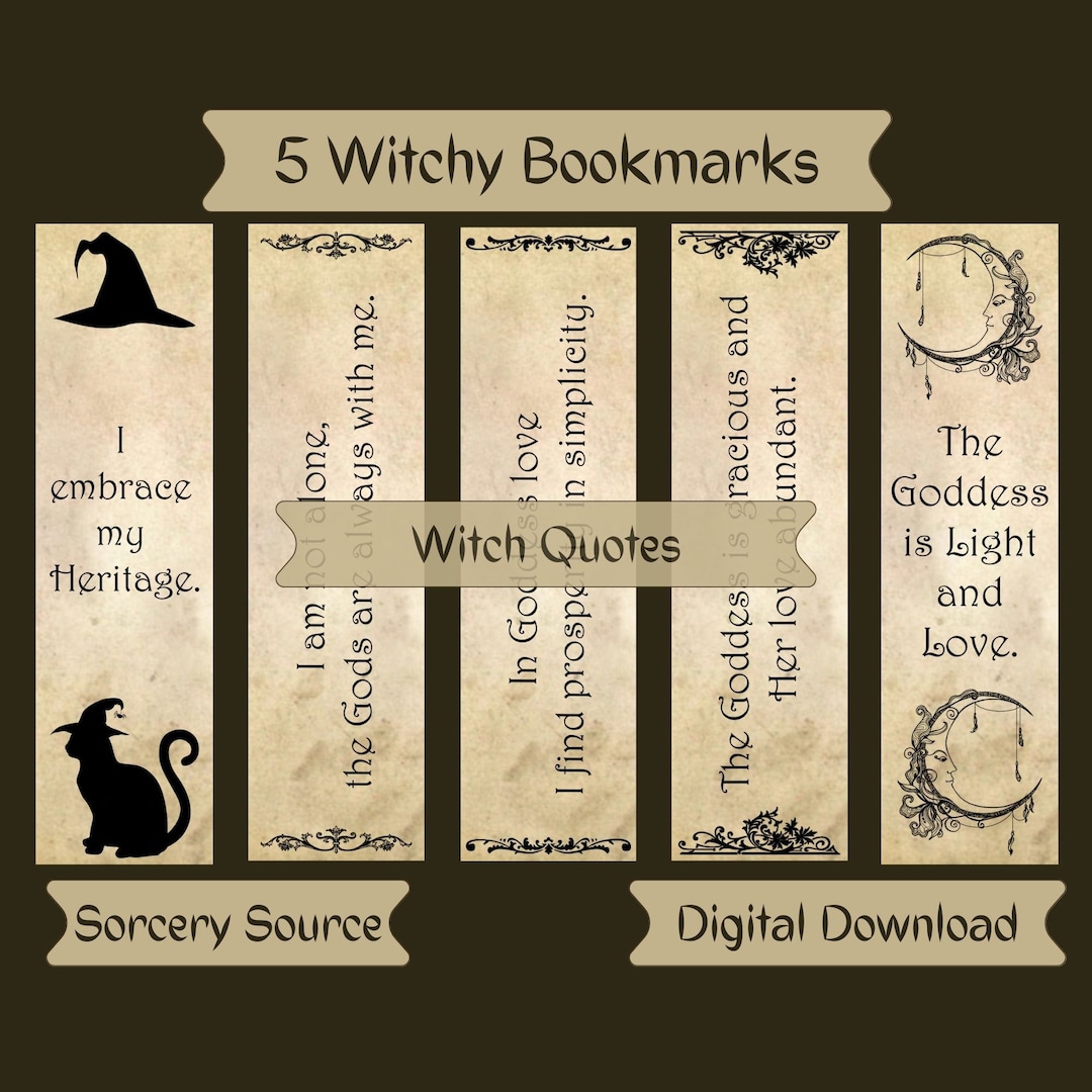 5 Witchy Bookmarks for Spell Books, Book of Shadows Bookmark, Printable ...