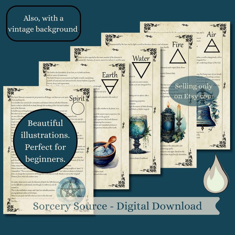 The Five Elements Intro for Your Book of Shadows, Grimoire Pages for ...