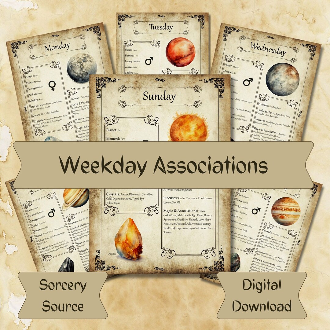 Days of the Week Correspondences Book of Shadows Grimoire - Etsy