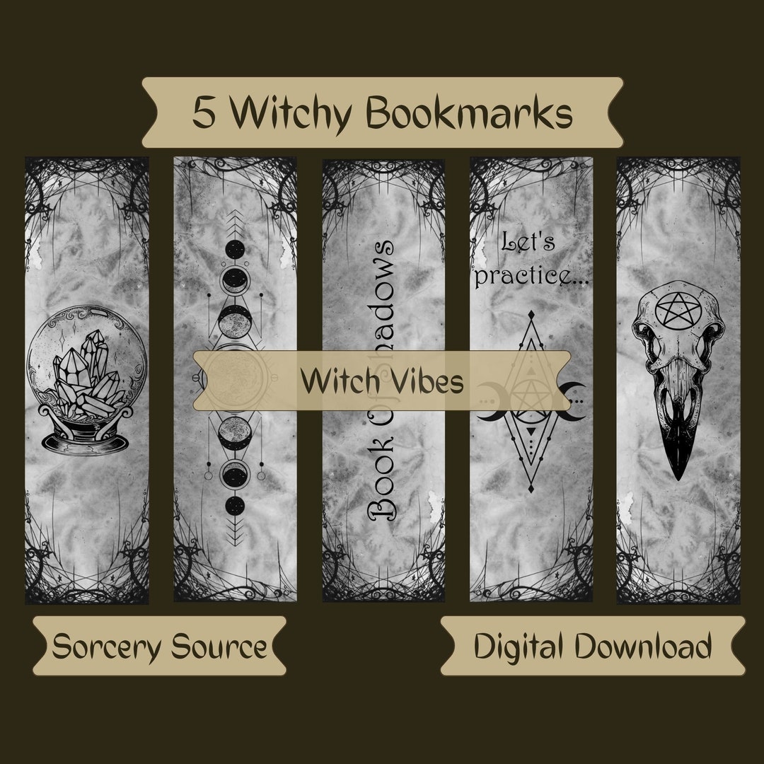 5 Witchy Bookmarks for Spell Books, Book of Shadows Bookmark, Printable ...