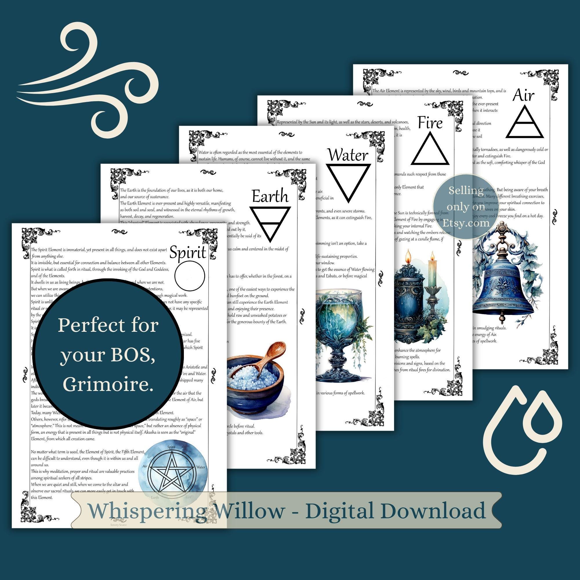 The Five Elements Intro for Your Book of Shadows, Grimoire Pages for ...