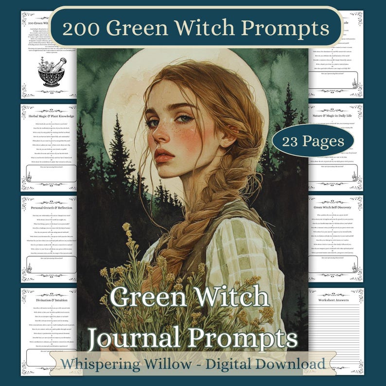 200 Green Witch Journal Prompts: Book of Shadows Grimoire Pages Inserts ...