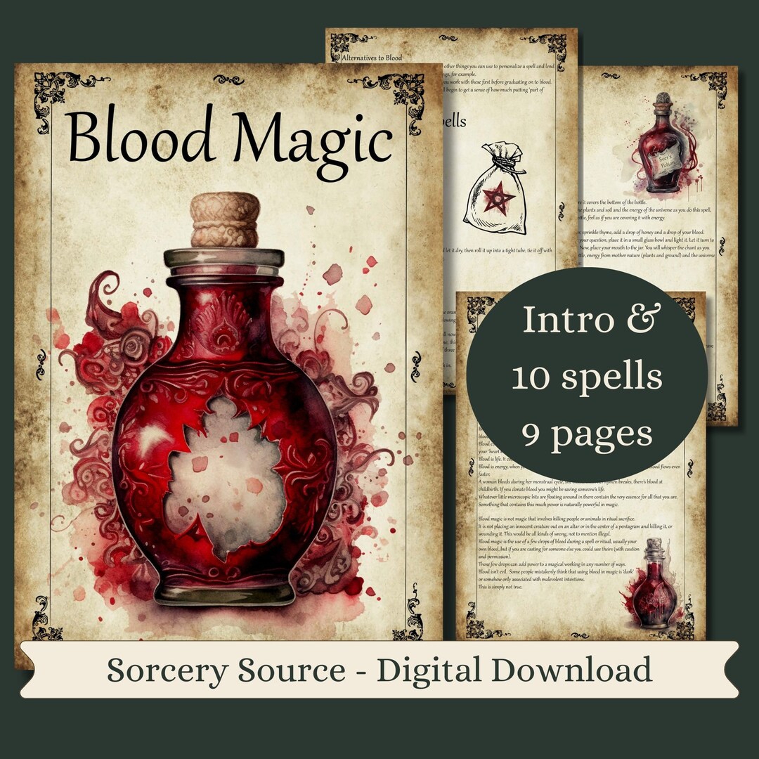 Blood Magic 10 Spells, Book of Shadows Grimoire Pages, Baby Witch ...