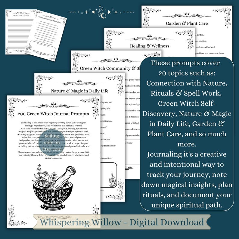 200 Green Witch Journal Prompts: Book of Shadows Grimoire Pages Inserts ...