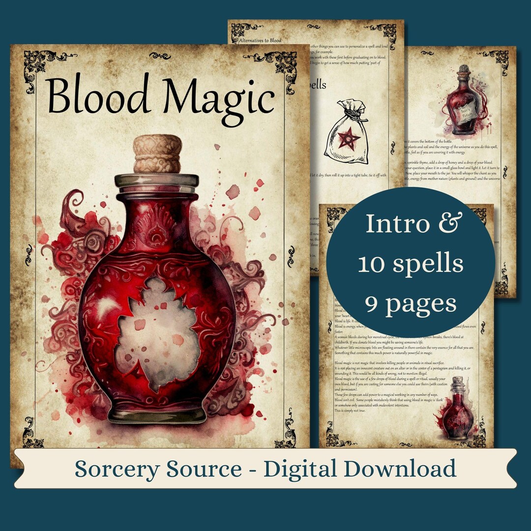 Blood Magic 10 Spells, Book of Shadows Grimoire Pages, Baby Witch ...