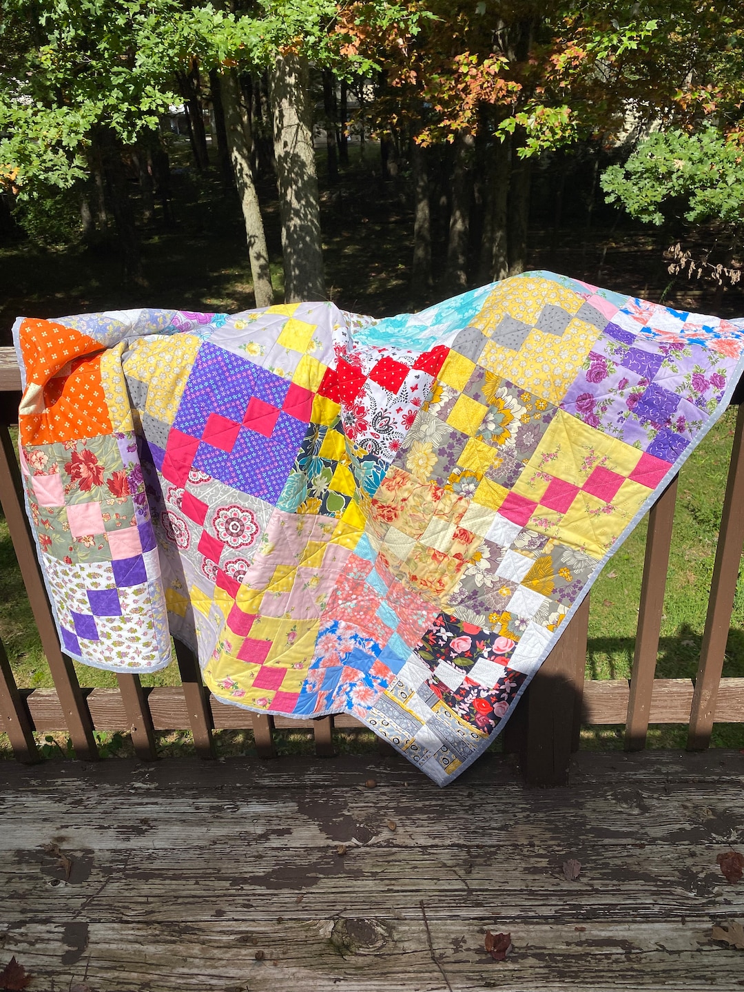 Scrappy Crazy Square Quilt - Etsy