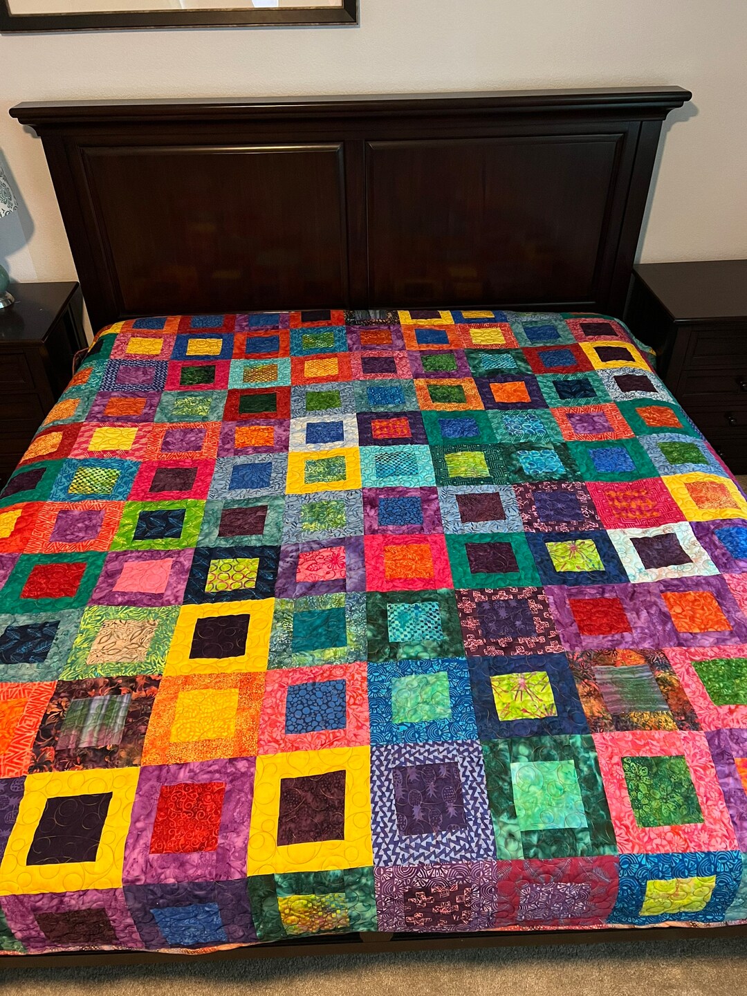 Batik King Size Quilt in Block in a Block Pattern - Etsy