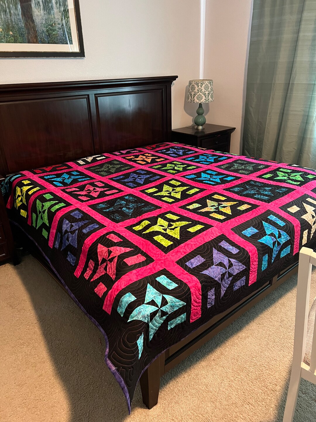 Bright Pink on Black Pinwheel/ninja Star Quilt in King Size - Etsy