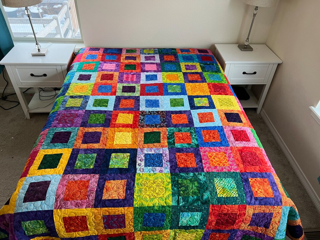 Block in a Block Queen Sized Batik Quilt - Etsy