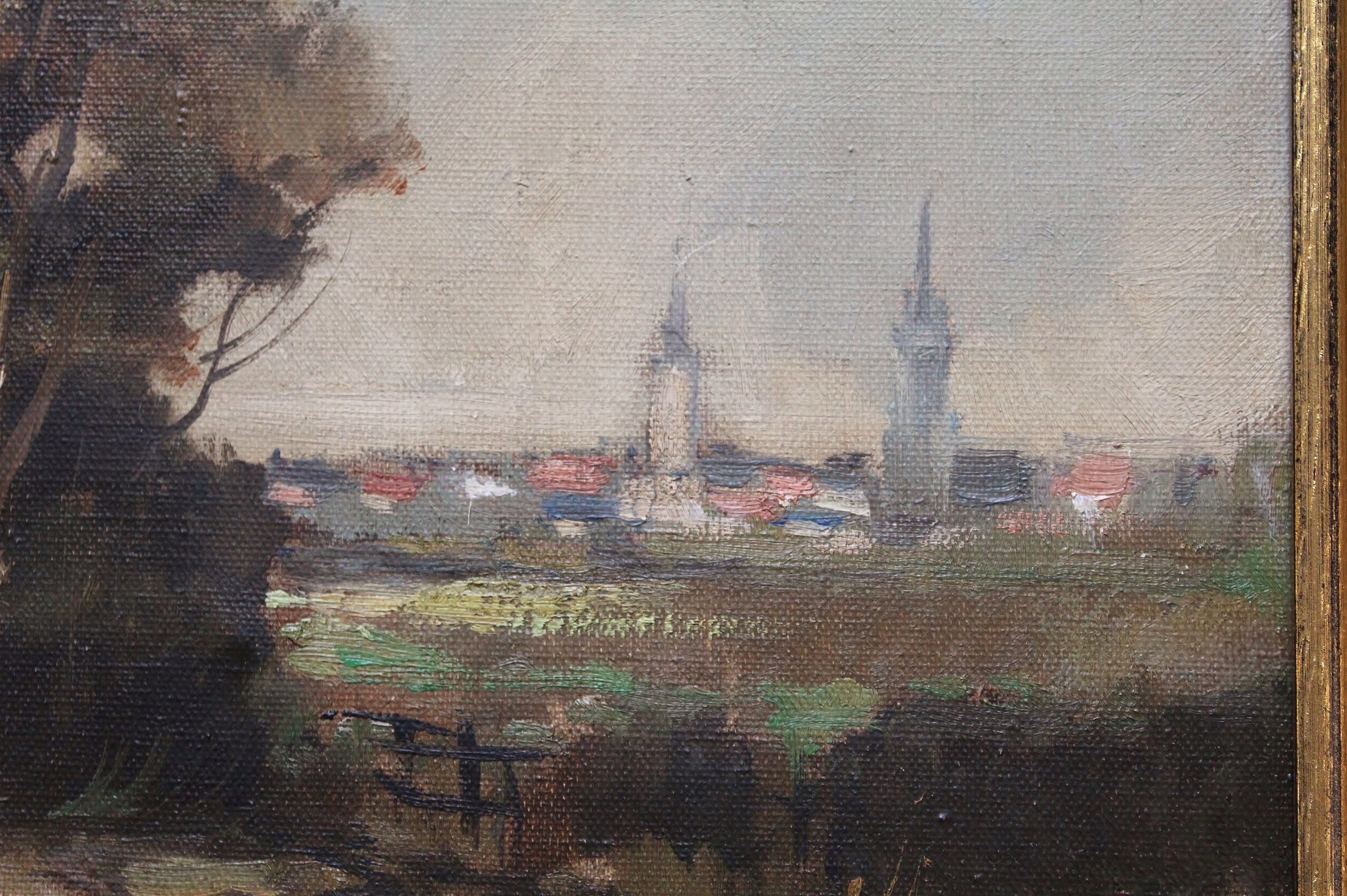 1970s Vintage Oil Painting by Flemish Painter LEENDERS, Landscape With ...