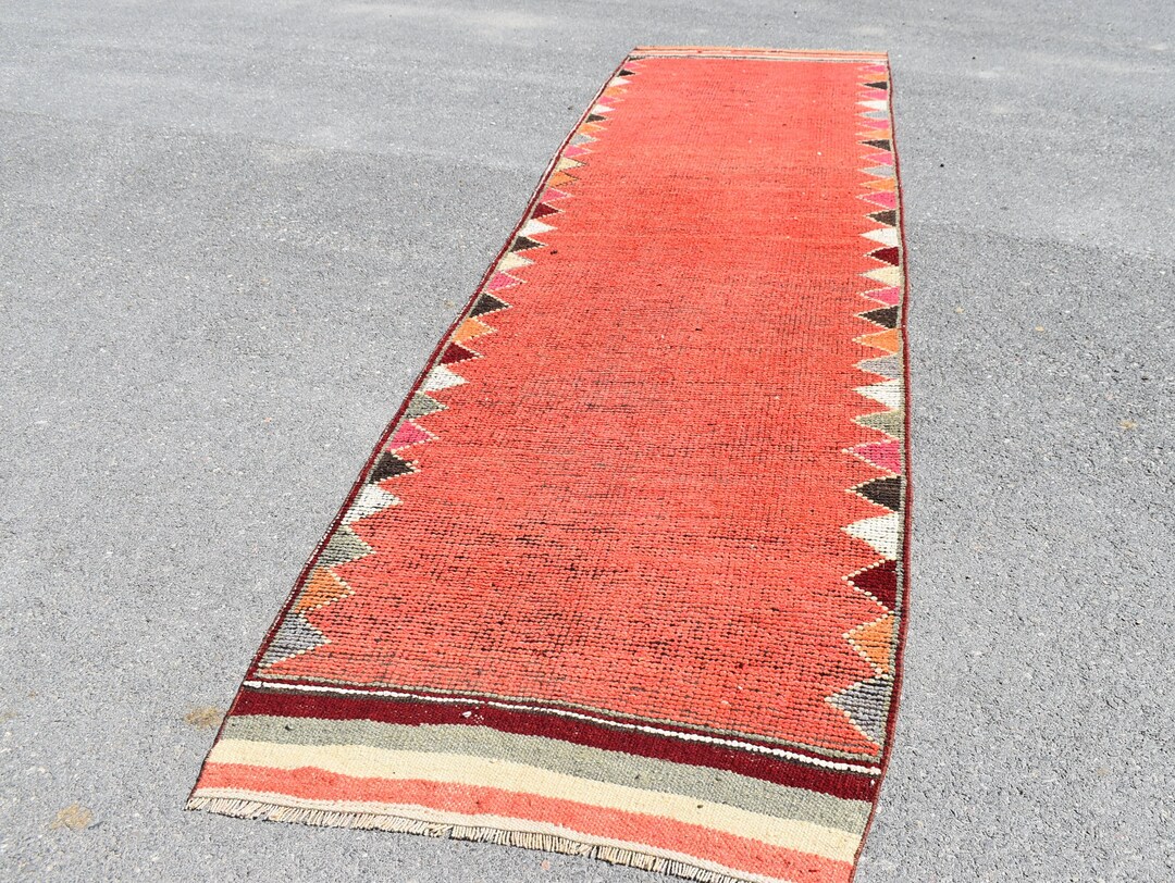 Vintage Orange Rug, Oriental Rug, Hallway Rug Rug, Runner Rug, Tribal ...