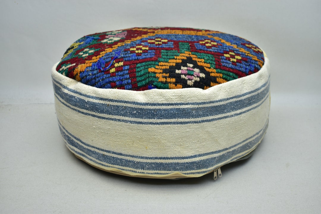 Moroccan Pouf Cover, Round Pouffe, Circle Beanbag, Garden Pouffe ...