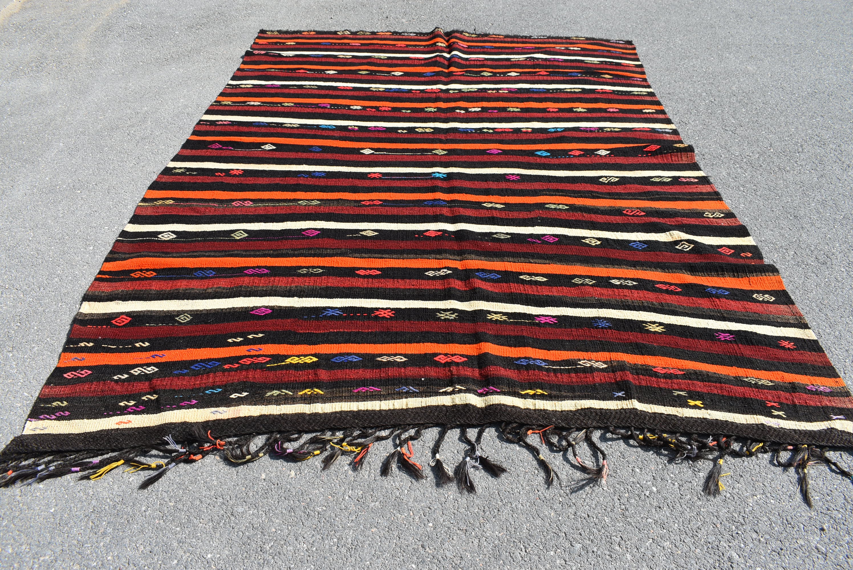 Bohemian Wool Rug, Home Decor, Aztec Wool Decor, Striped Kilim Rug ...