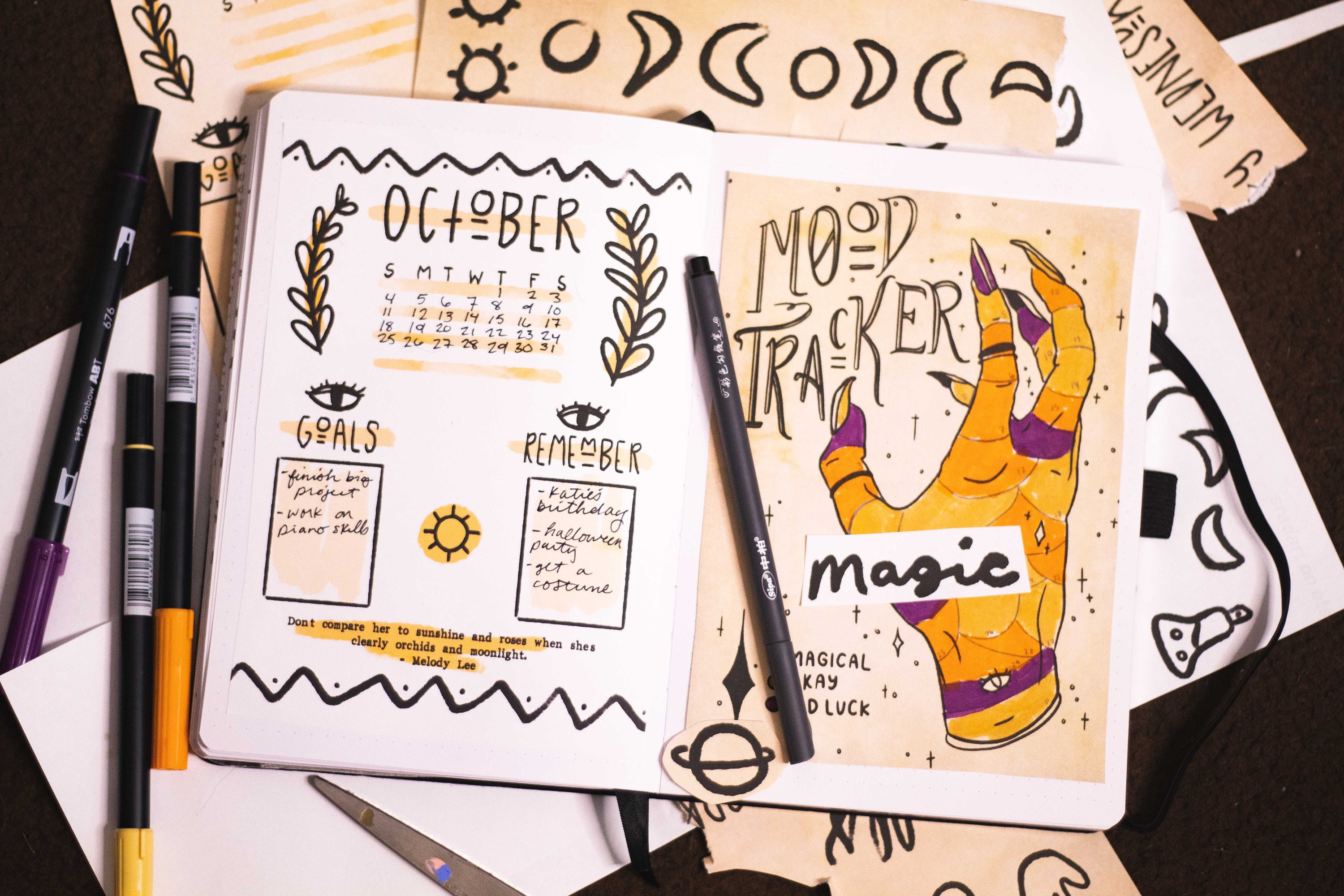 Witchy Bullet Journal Kit Downloadable Instant Font Custom Handwriting ...