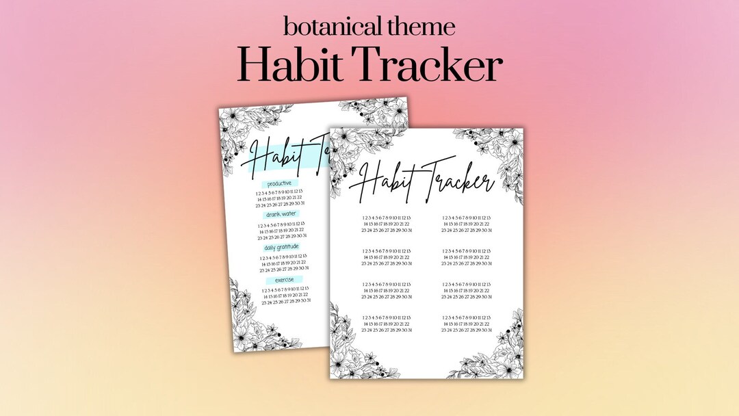 Botanical Habit Tracker, Printable Monthly Bujo Kit (PDF) - Etsy