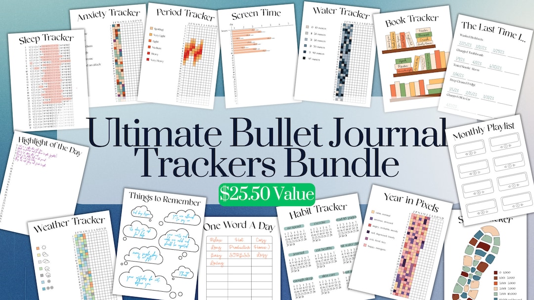 Ultimate Bullet Journal Tracker Bundle Value Pack Step Pixel A Day Mood ...