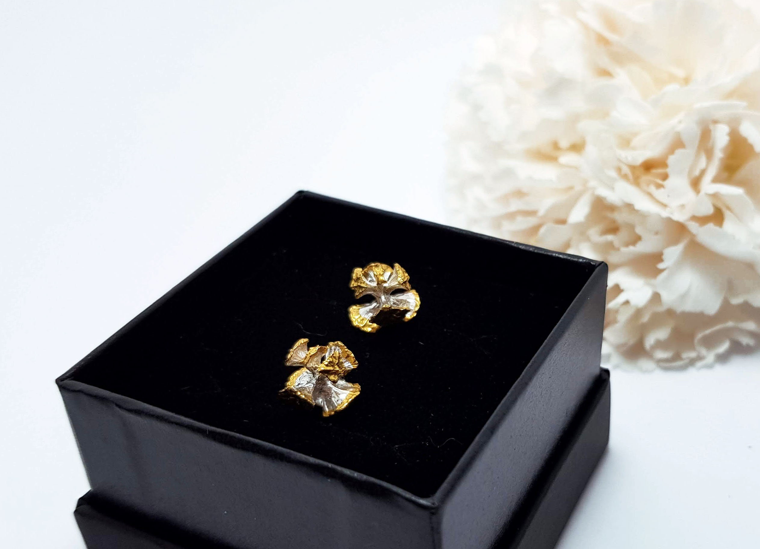 Unique Stud Earrings Two Tone Earrings Gold Stud Earrings - Etsy