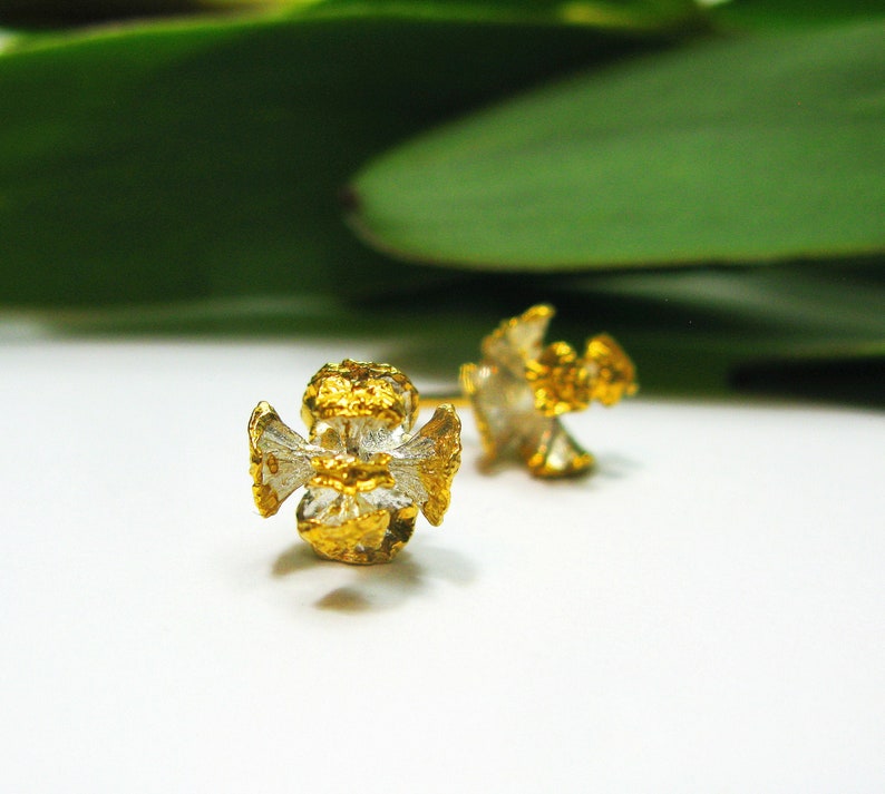 Unique Stud Earrings Two Tone Earrings Gold Stud Earrings - Etsy