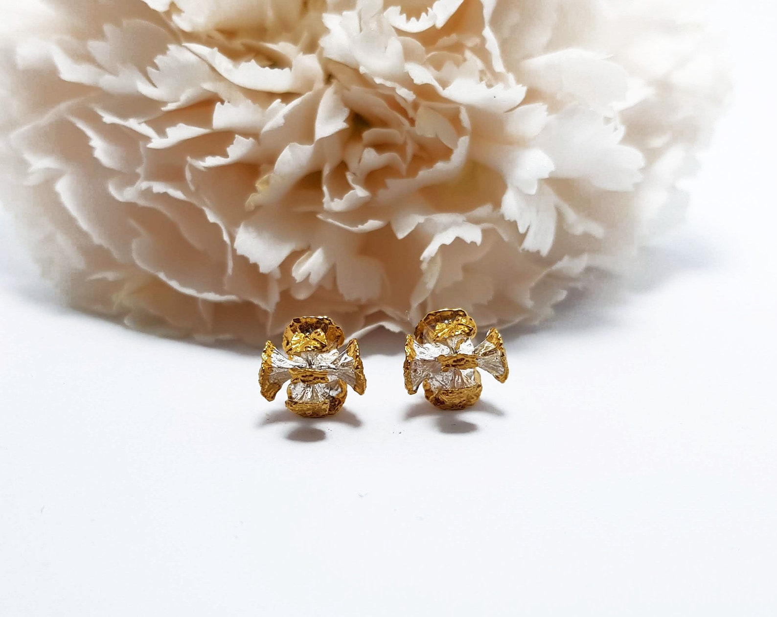 Unique Stud Earrings Two Tone Earrings Gold Stud Earrings - Etsy