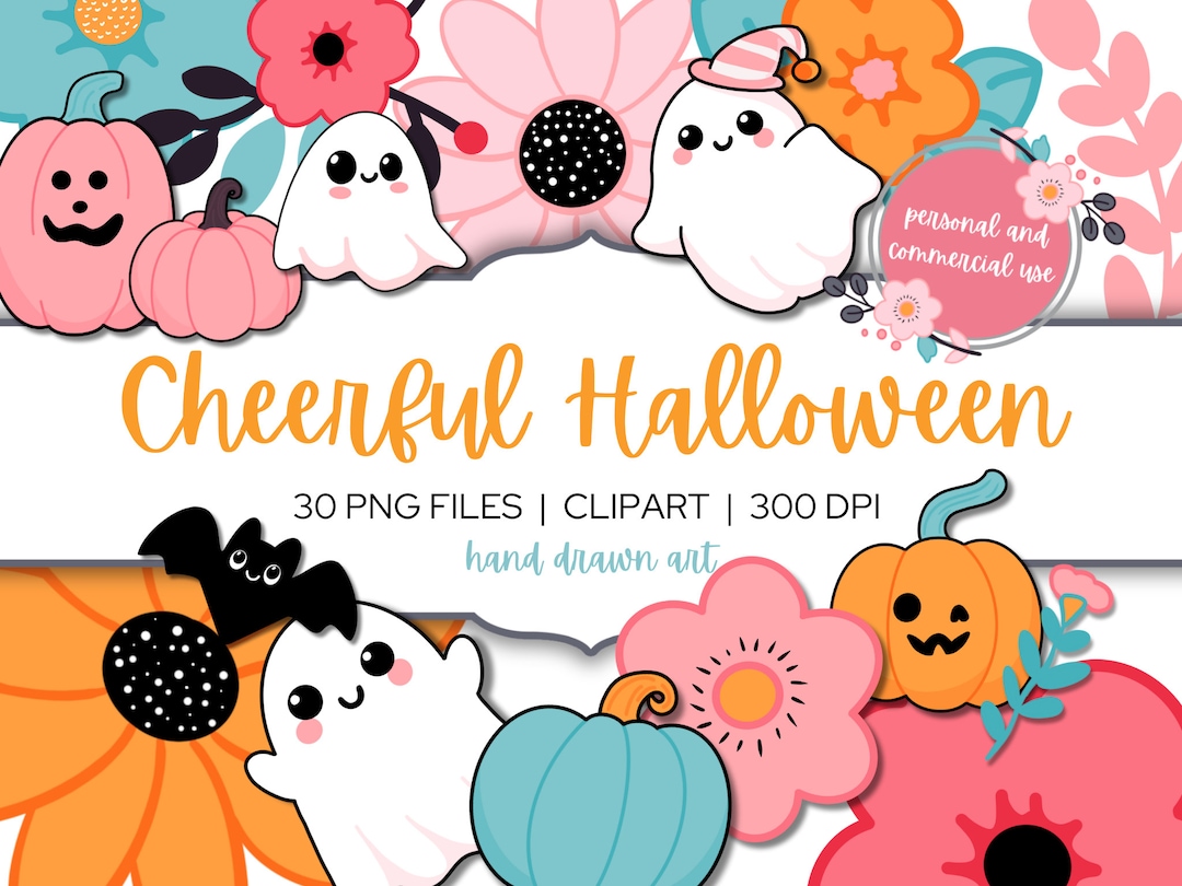 Cute Halloween Clipart, Happy Hand-drawn Ghosts and Bats, Pumpkin Clip ...
