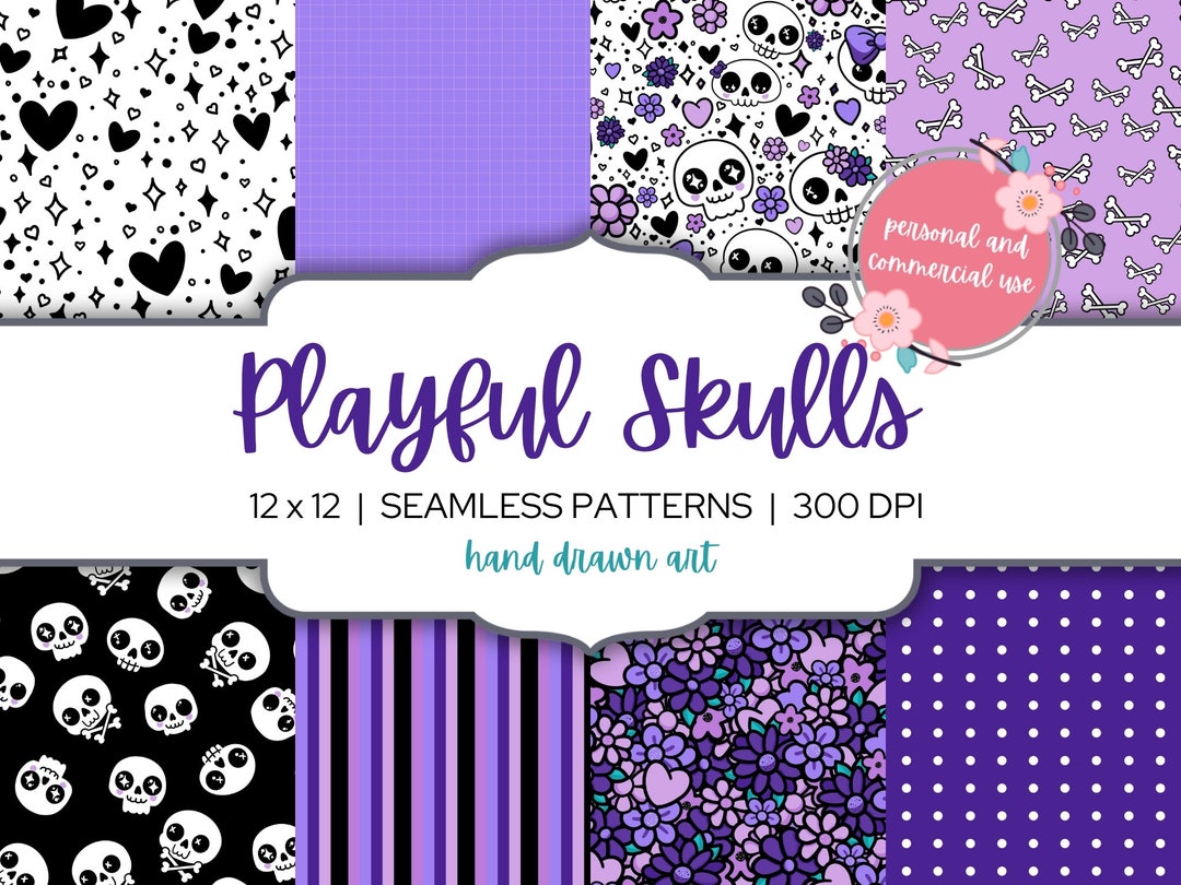 Cute Halloween Seamless Digital Paper, Purple Halloween Patterns, Hand ...