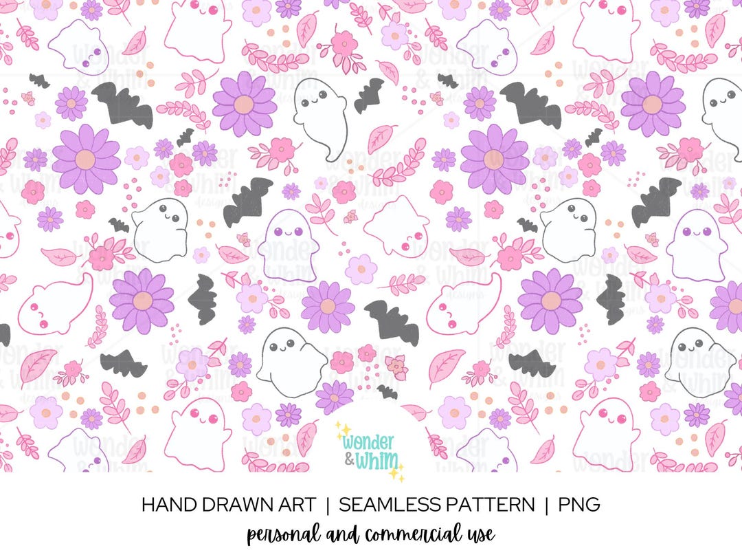 Cute Halloween Seamless Digital Paper, Pastel Pink Halloween Pattern ...