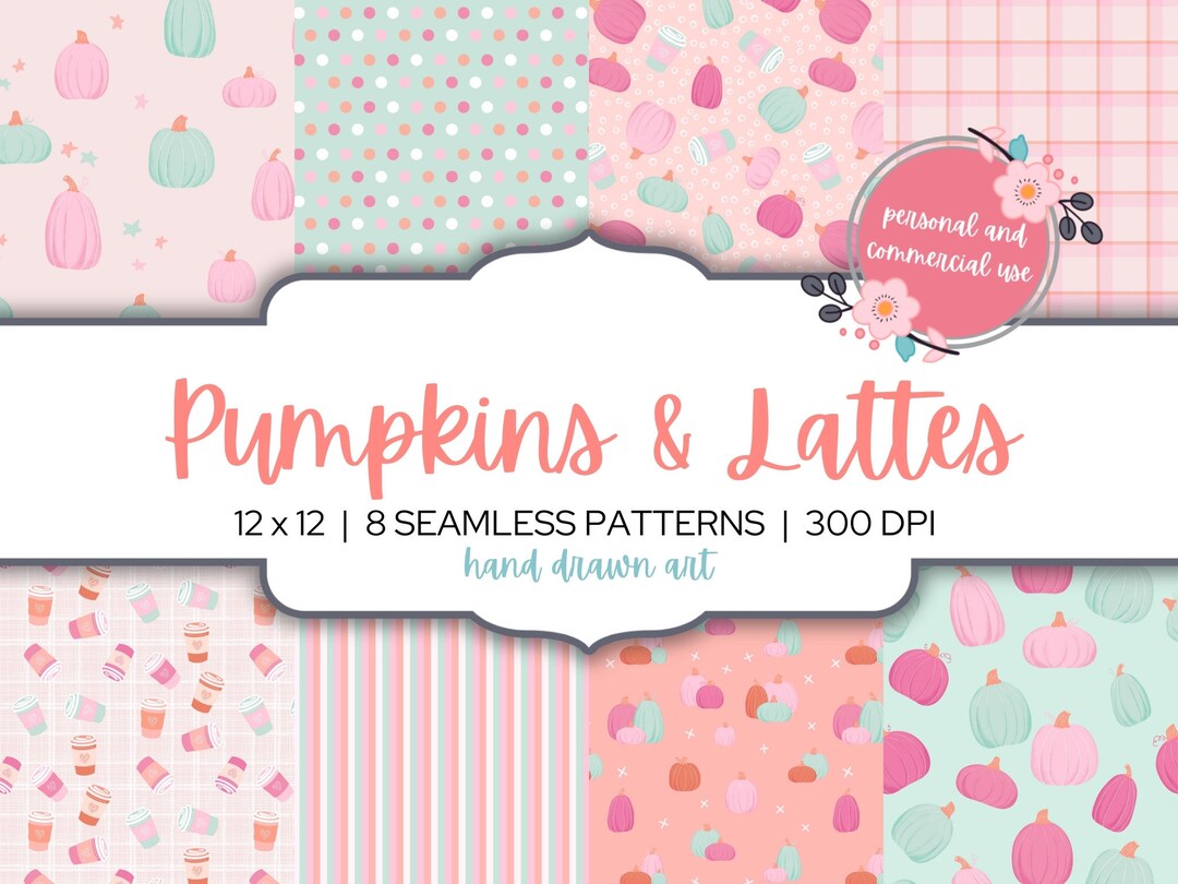Cute Fall Seamless Digital Paper, Autumn Patterns, Hand-drawn Pumpkins ...