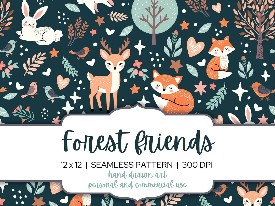 Cute Fall Seamless Digital Paper, Forest Animals Pattern, Autumn ...