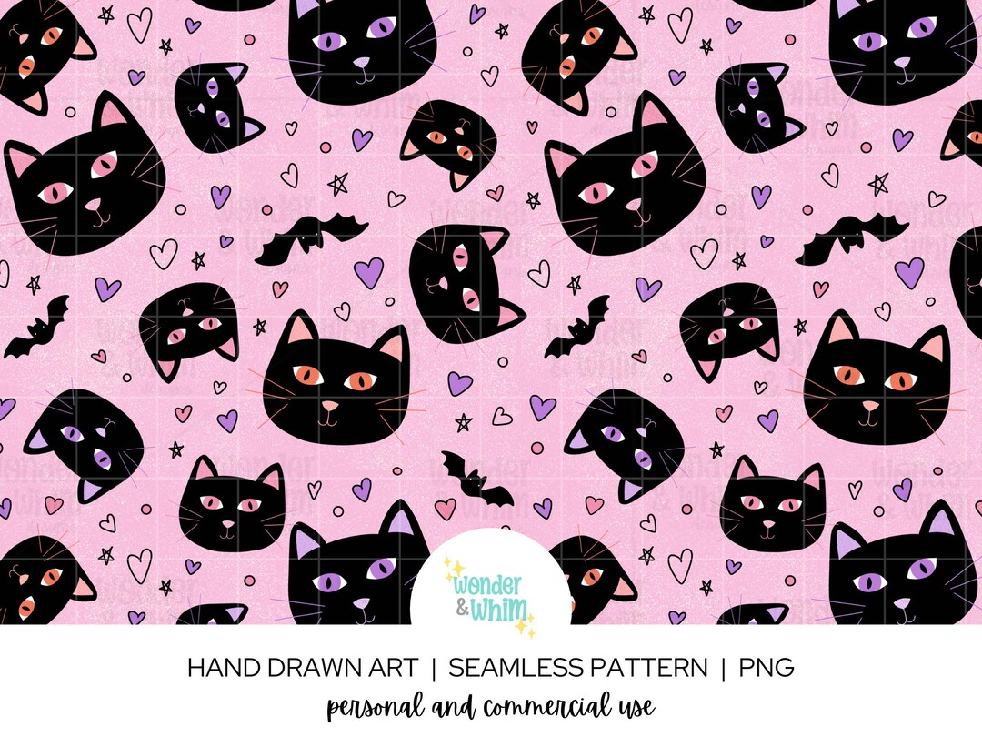 Cute Kitty Cat Seamless Halloween Digital Paper, Halloween Patterns ...