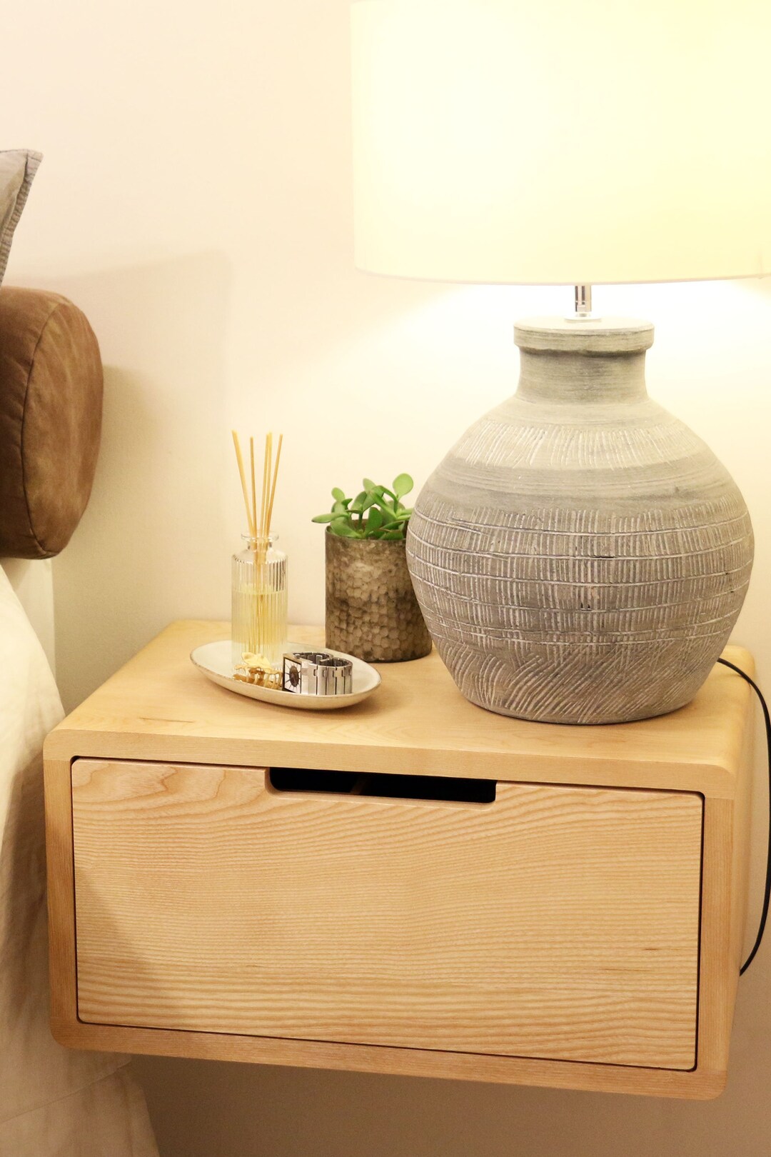 Floating Bedside Stand, Floating Shelf Drawer, Floating Wood Cabinet ...