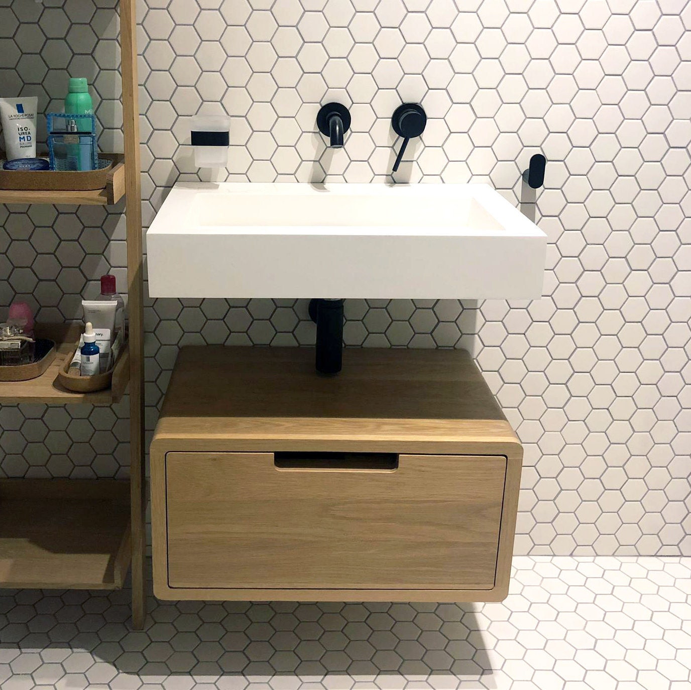 Small Wood Bathroom Vanity Bedside Table With Storage Shown | Etsy UK