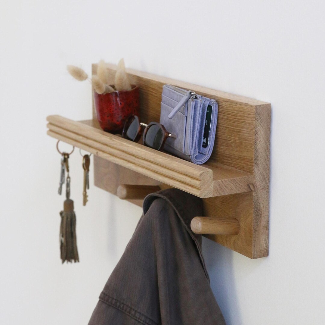 Wooden Peg Coat Rack | Wall-mounted Entryway Organizer | Modern Hallway ...