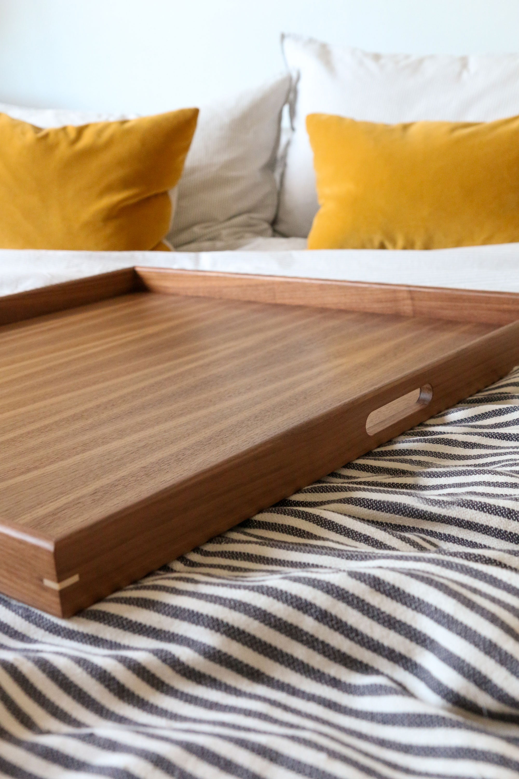 Large Black Footstool Tray With Handles / Wooden Serving | Etsy UK