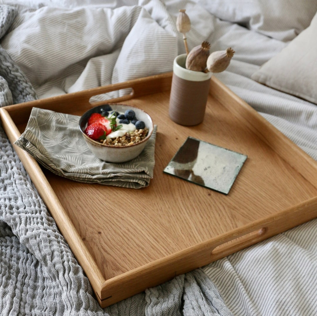 Oversized Oak Footstool Tray With Handles, Ottoman Storage, Coastal ...