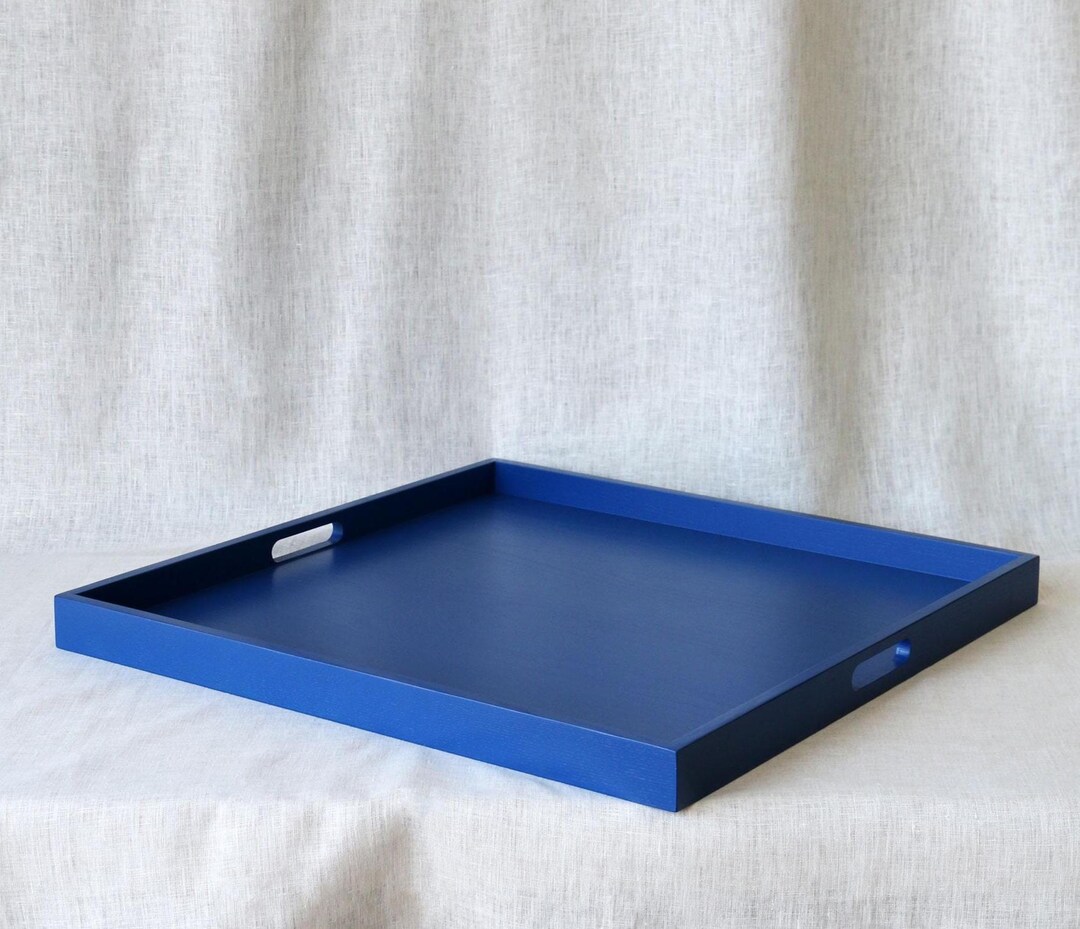 Handmade Dark Blue Wooden Tray With Handles | Ottoman Coffee Table ...