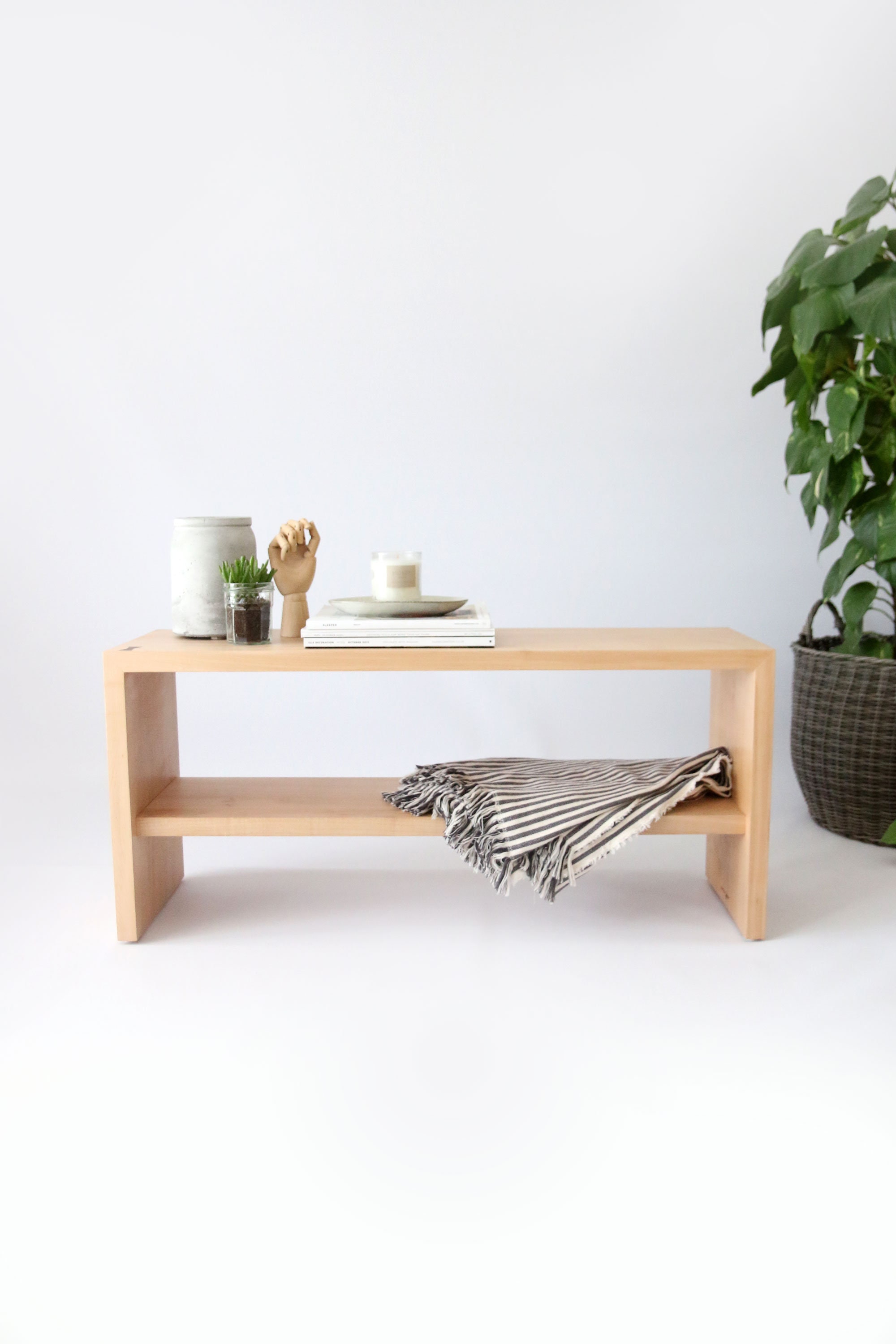 Wooden Entryway Shoe Storage Bench shown in Maple and Walnut | Etsy