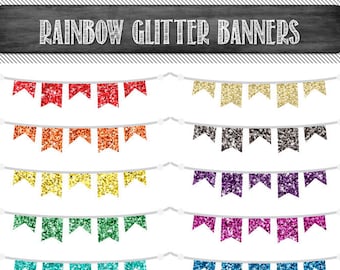 Rainbow Glitter Banners Clipart Graphics Instant Download Commercial ...