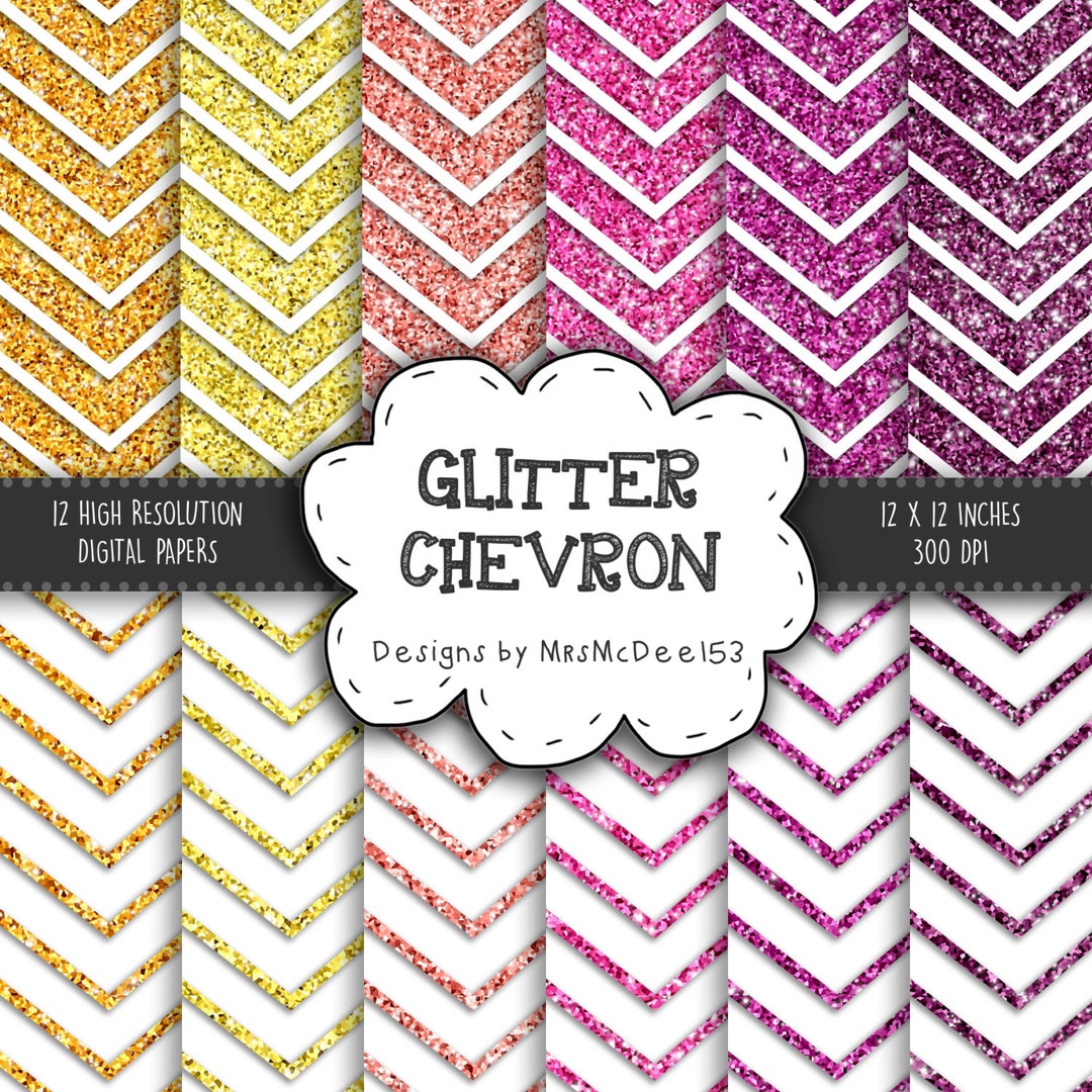 Glitter Chevron Digital Paper Set 2: “PINK GLITTER CHEVRON” - Glitter ...