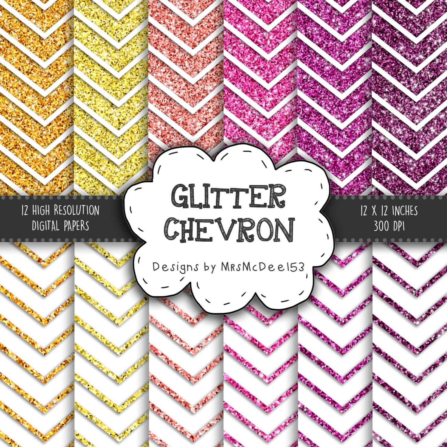 Pink And Gold Chevron Glitter