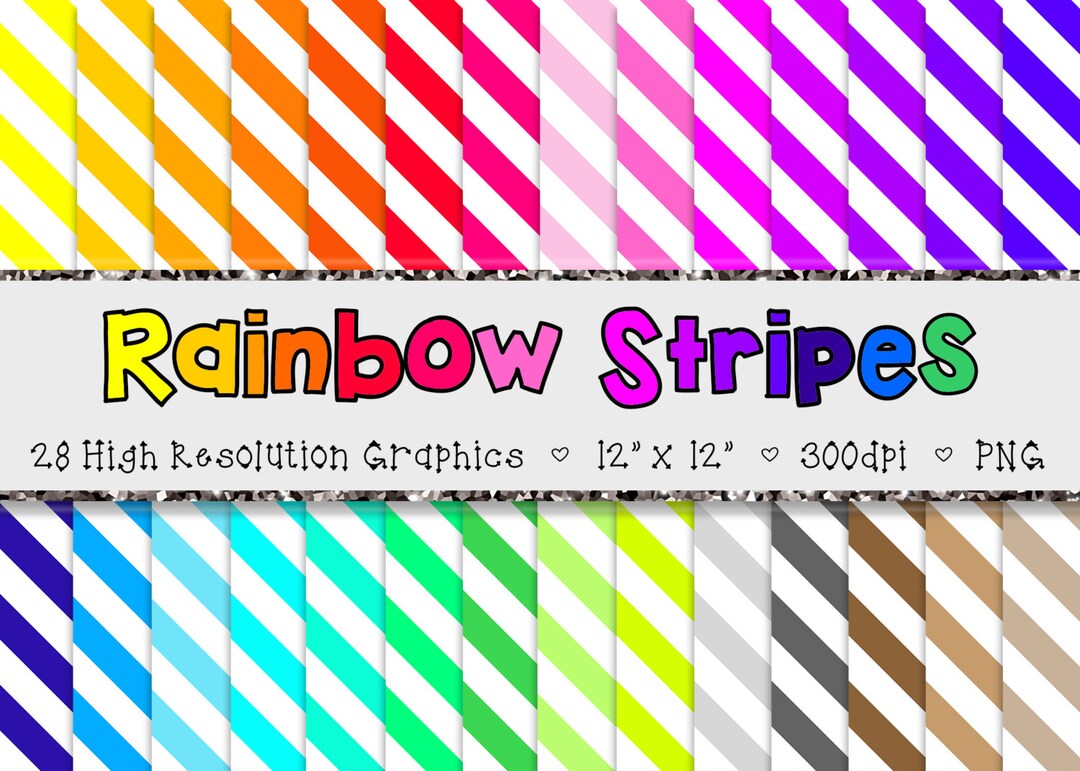 Rainbow Stripes Digital Paper Set - Scrapbook Paper - BRIGHTS - 28 ...