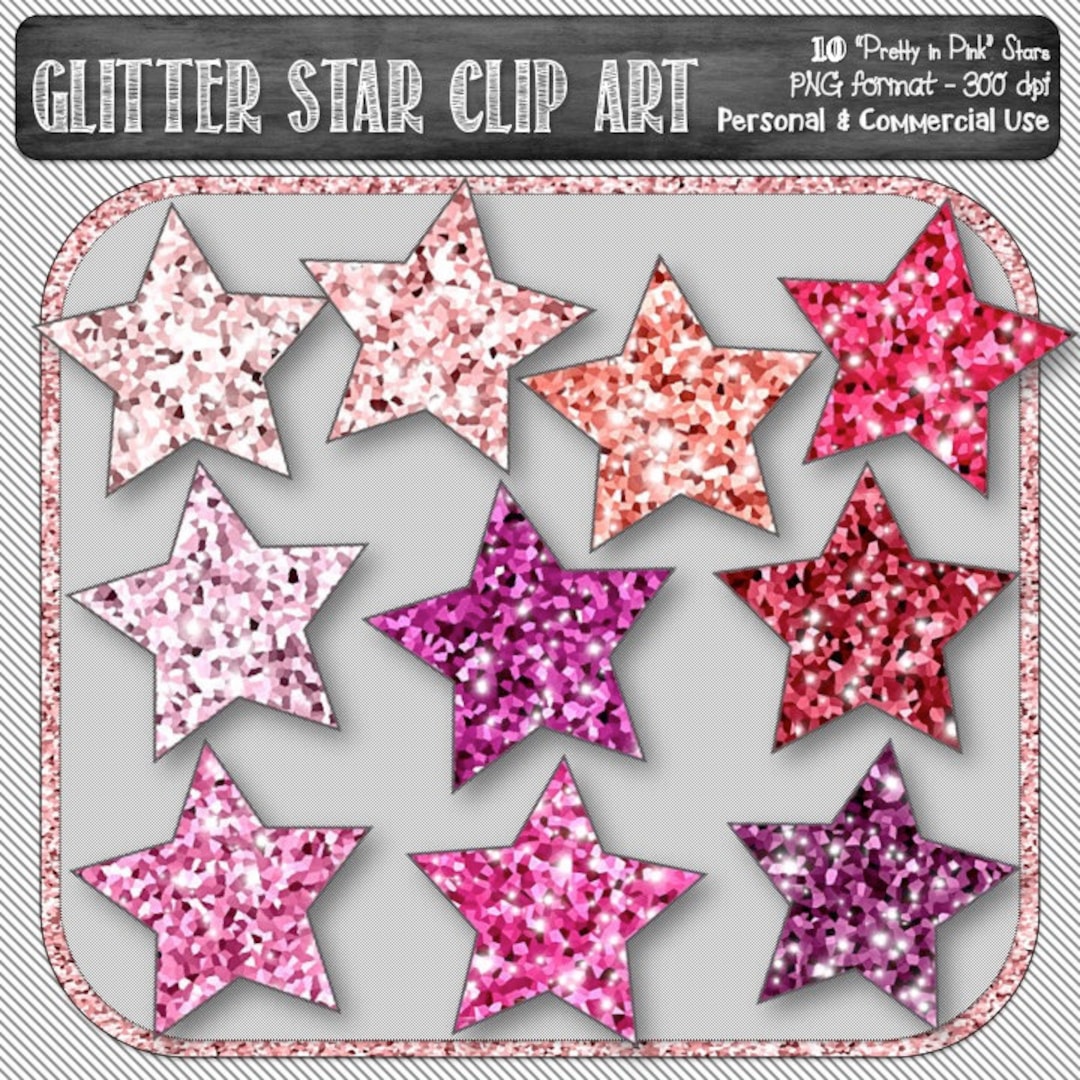 Glitter Sparkle Star Shaped Digital Scrapbooking Clip Art in Shades of ...