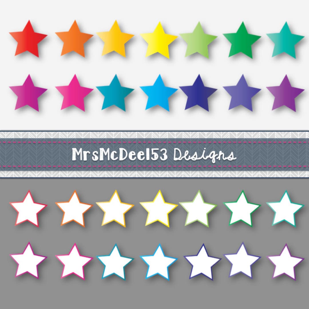 Clip Art Digital Bright Stars in Rainbow Colors {28 Png Files} - Etsy
